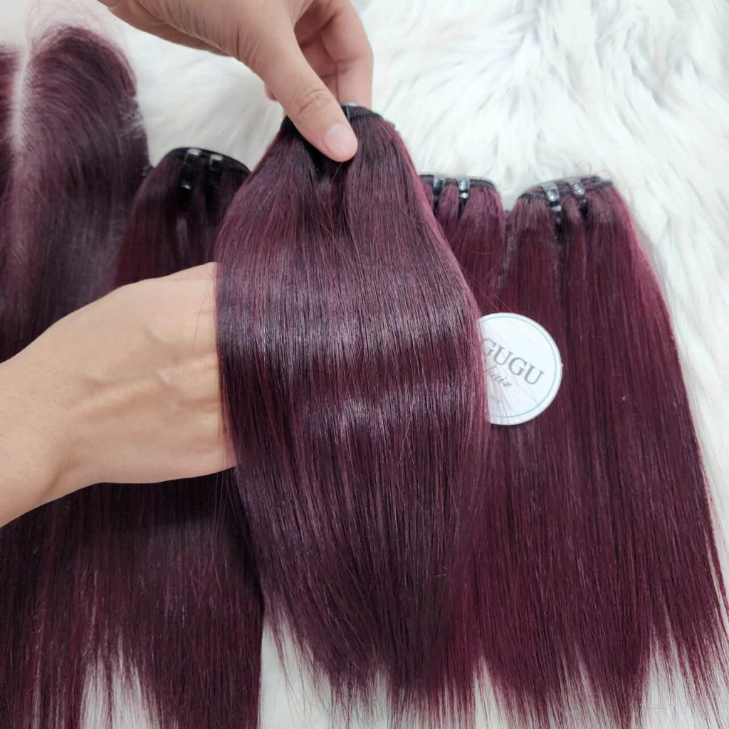 Super Density Red Balayage Weft Hair Bundle, SSD Lace Raw Vietnamese ...