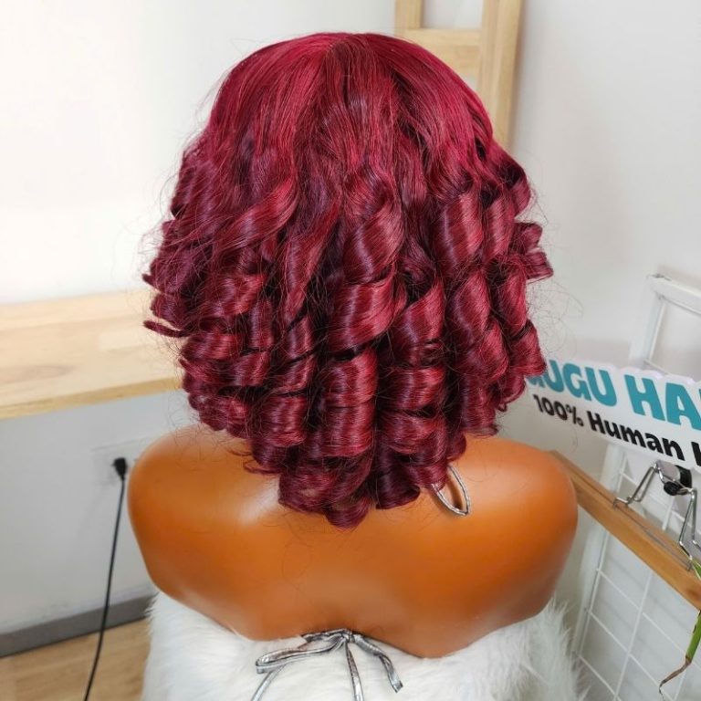 10 Inches Bouncy Curly Wig Burgundy Red Color Raw Vietnamese Hair