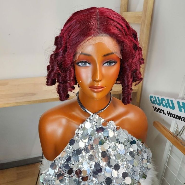 10 Inches Bouncy Curly Wig Burgundy Red Color Raw Vietnamese Hair