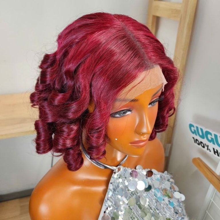 10 Inches Bouncy Curly Wig Burgundy Red Color Raw Vietnamese Hair