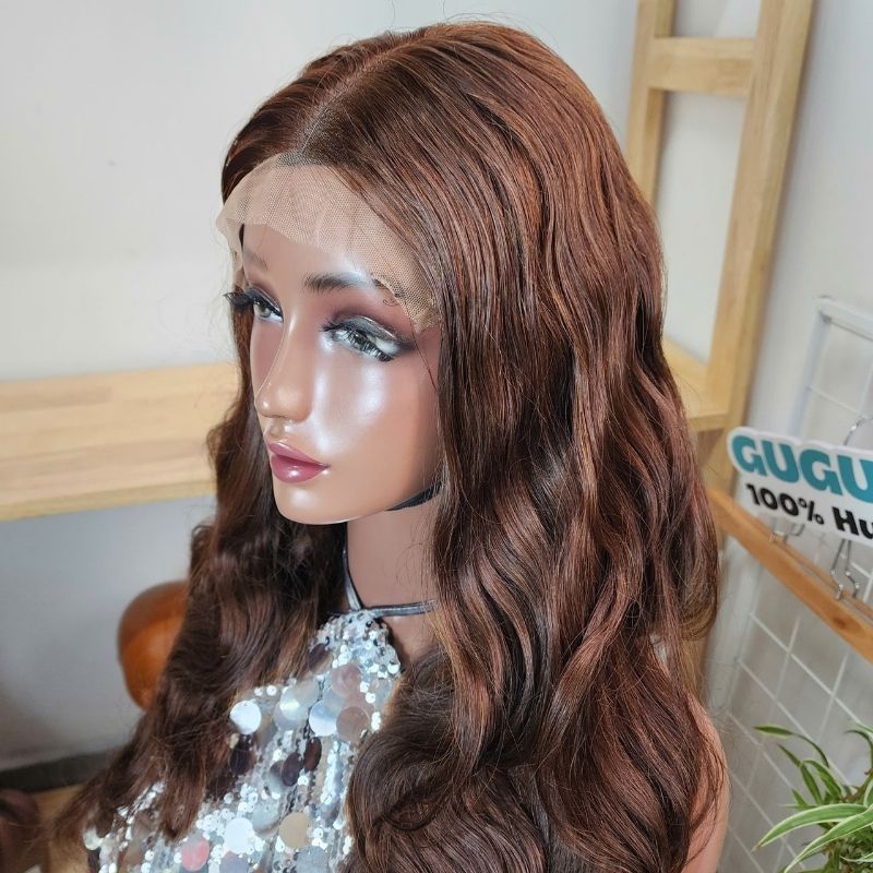 24 Inches Body Wave Wig Brown Color Raw Vietnamese Human Hair