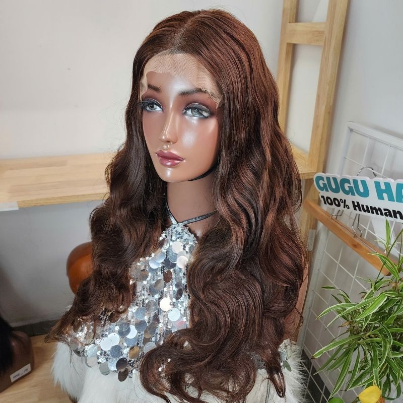 24 Inches Body Wave Wig Brown Color Raw Vietnamese Human Hair