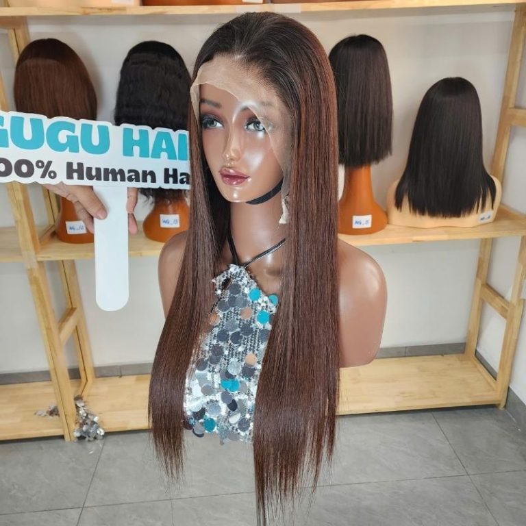 Human Hair Lace Front Wig Bone Straight Ombre Brown Color